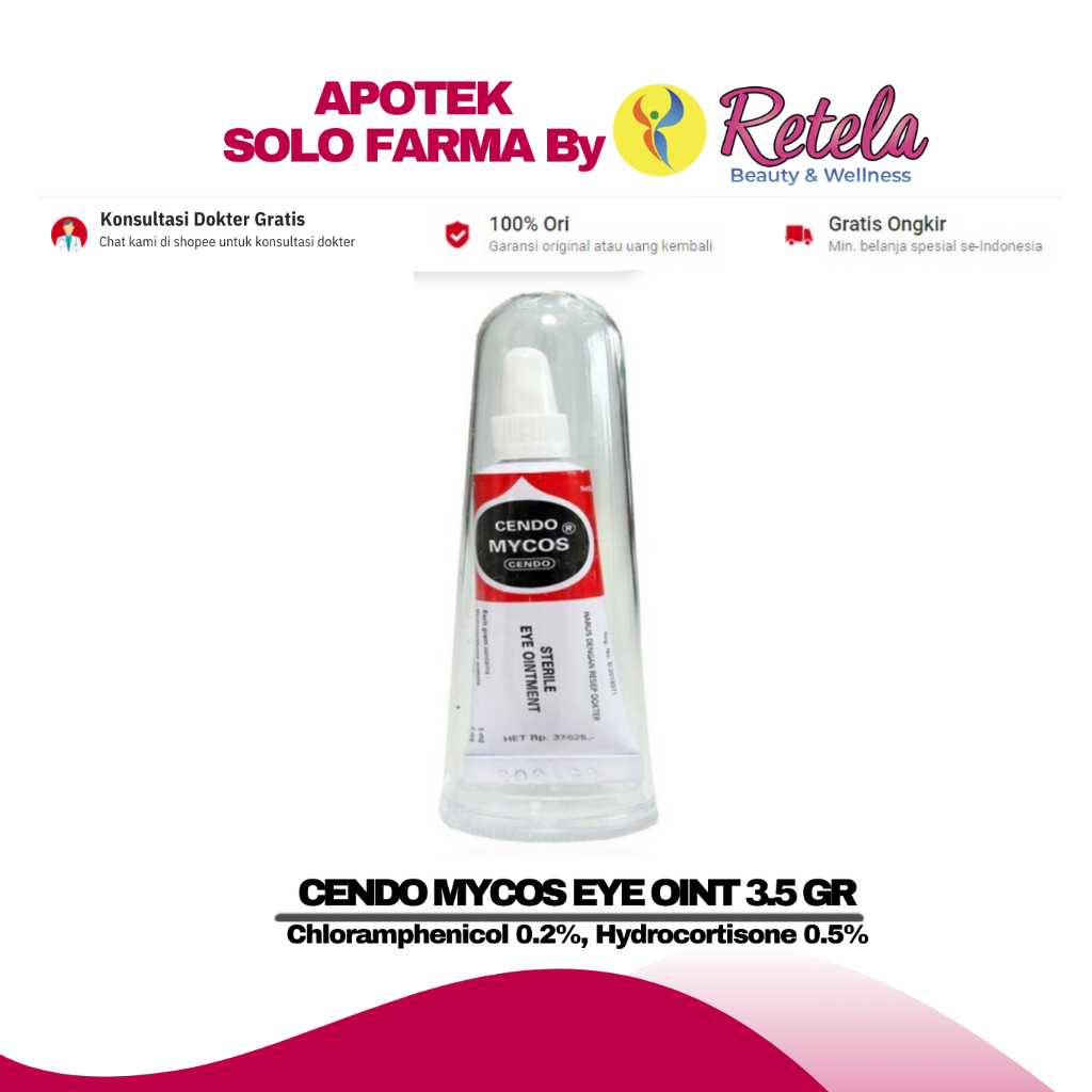 Jual CENDO MYCOS EYE OINT 3.5GR ( CHLORAMPHENICOL 0.2%, HYDROCORTISONE ...