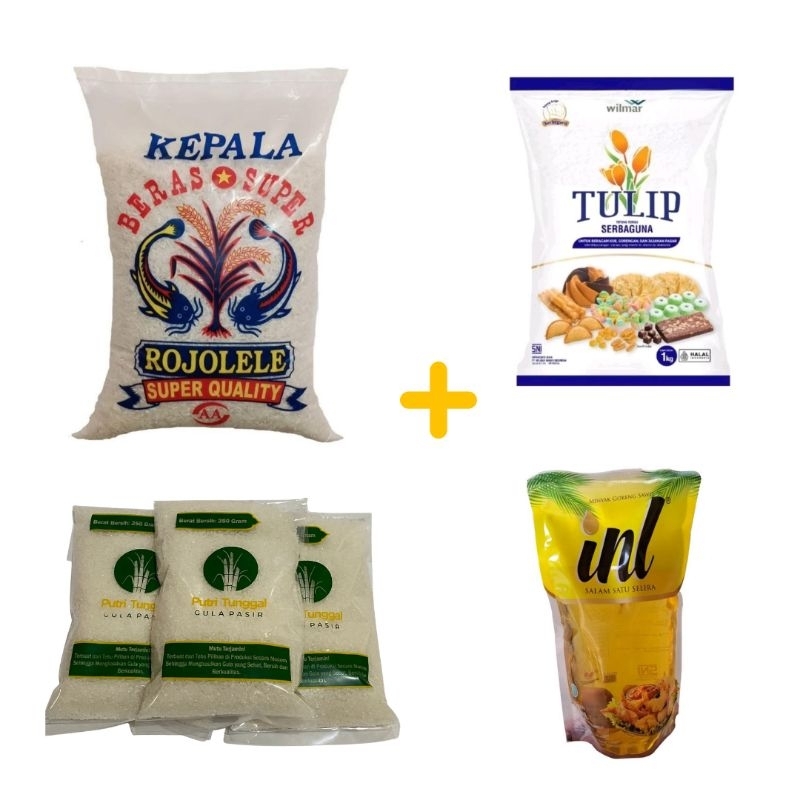 Jual paket sembako hemat beras rojolele 5 liter + 1kg tepung + minyak inl + gula pasir | Shopee ...