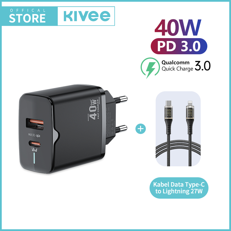 Jual KIVEE Kepala Charger iphone PD 40W Charger Type C fast charging ...