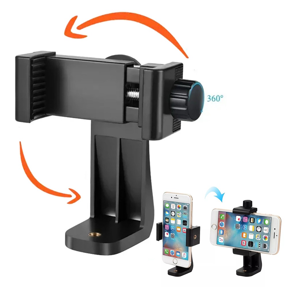 Jual Universal Phone Clip Holder Tripod Mount Horizontal Vertical 360 ...