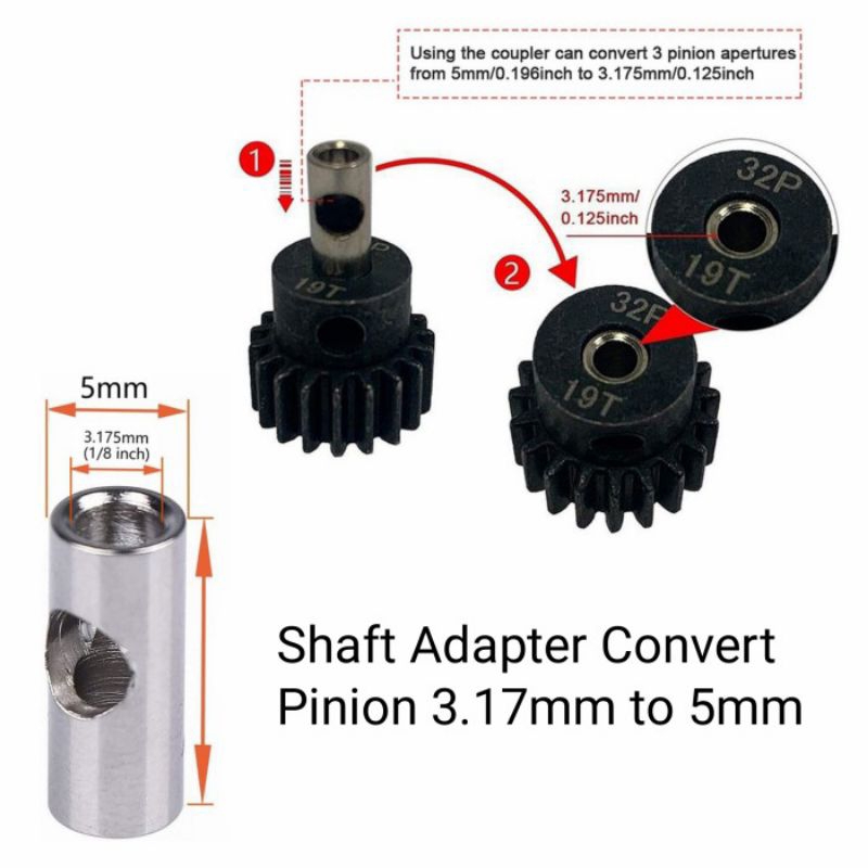 Jual Shaft Adapter Convert Pinion Gears Motor 3.17mm to 5mm RC Car Boat ...