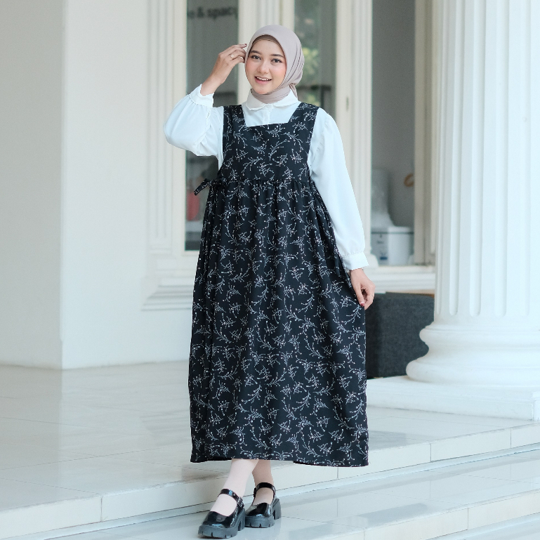 Jual grosir_solo || CAMELIA MIDI DRESS MOTIF BUNGA / OVERALL MIDI DRESS ...