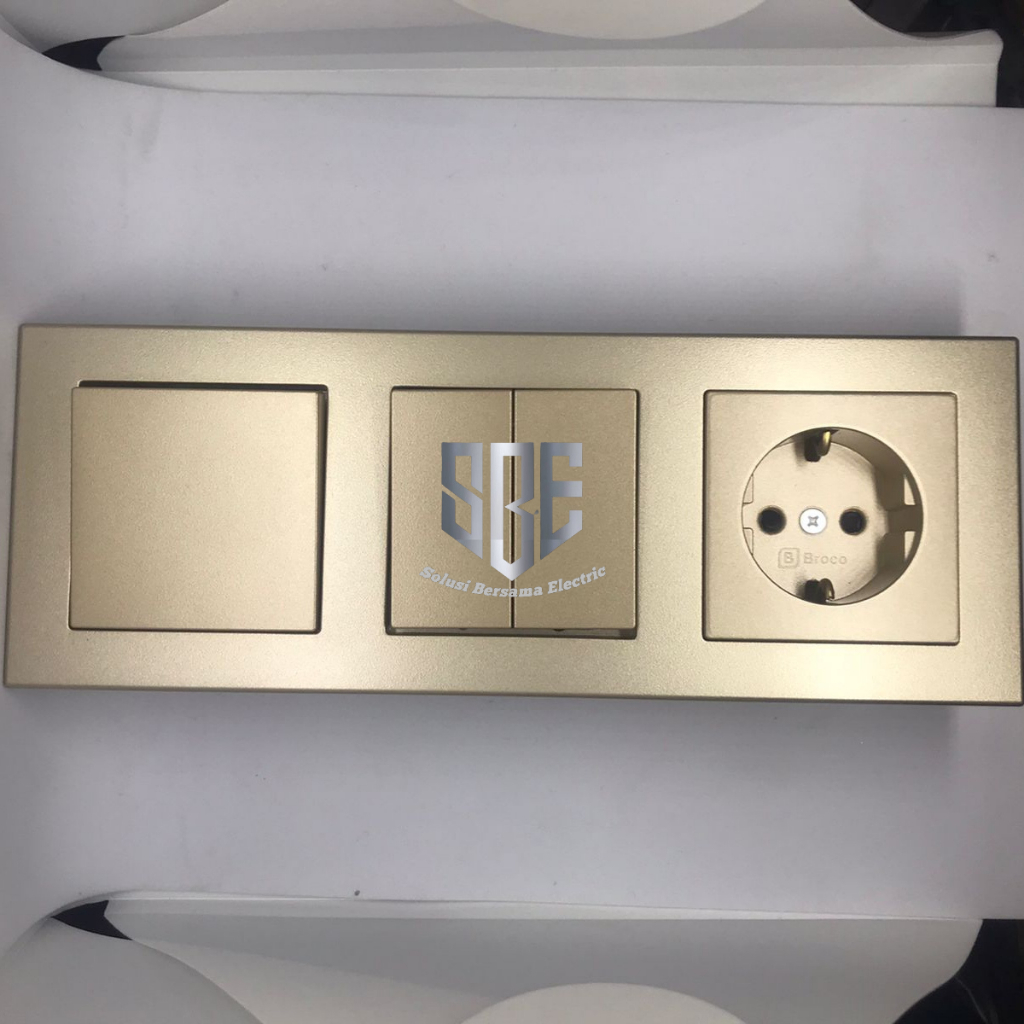 Jual Saklar + Stop Kontak 3 Gang Broco Plano Gold | Shopee Indonesia