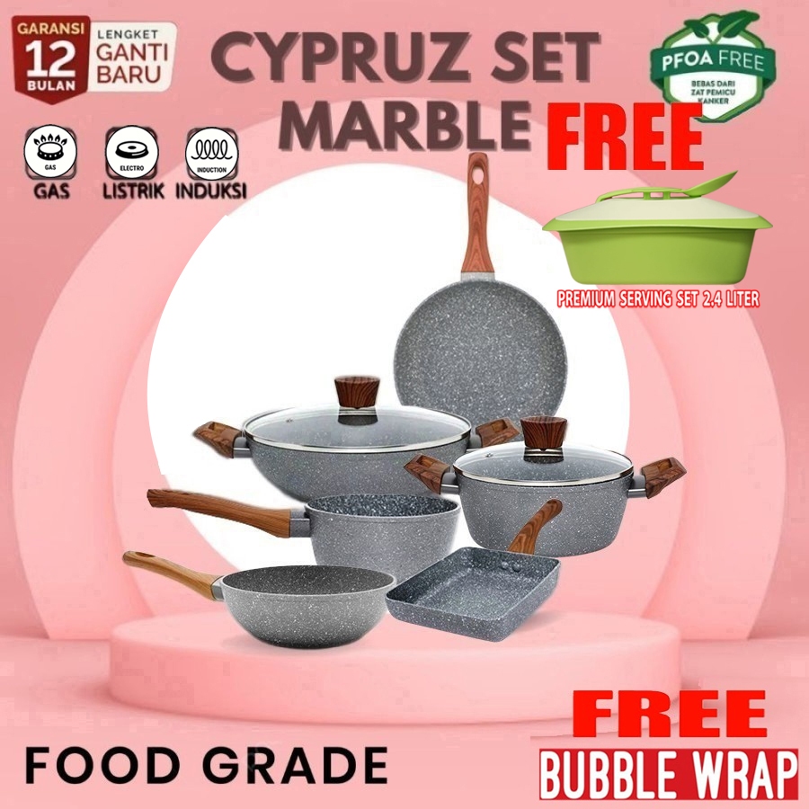 Jual Cyprus Marble Cookware Cypruz Pan Set 6 pcs Panci Wajan Kuali ...