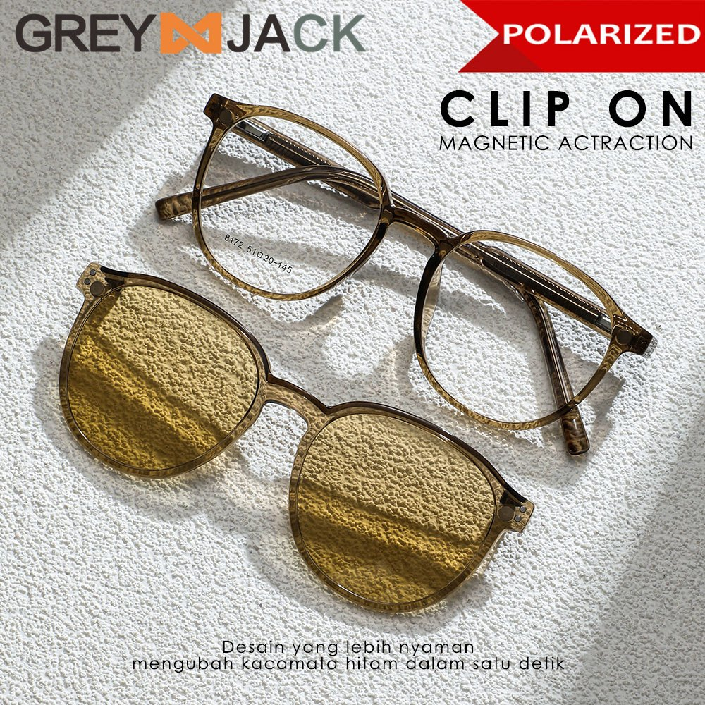 Jual Grey Jack Kacamata Clip On Free Lens Polarized Oval Bisa Minus Bahan TR90 Fashionble Pria ...