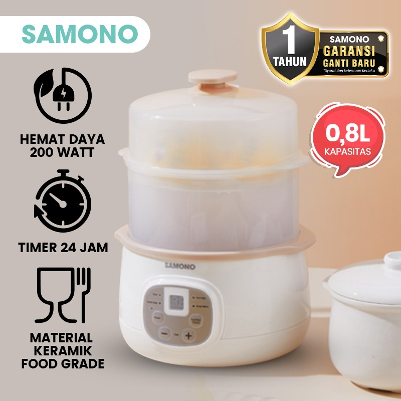 Jual SAMONO Baby Slow Cooker MPASI Food Steamer 2 Tingkat Bahan Keramik ...