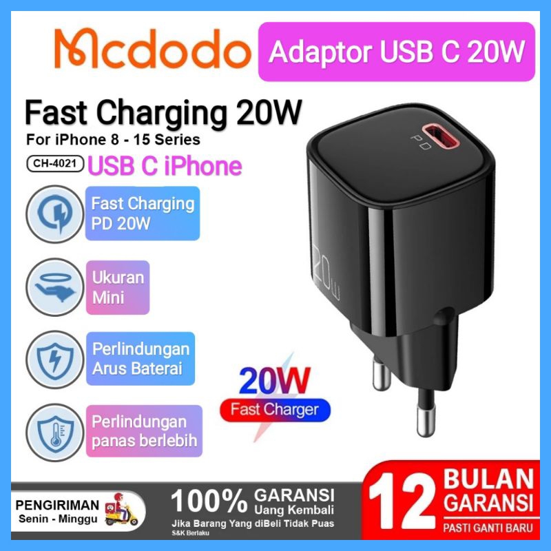 Jual Mcdodo Adaptor Charger iPhone USB C Fast Charging GaN 20W 30W ...