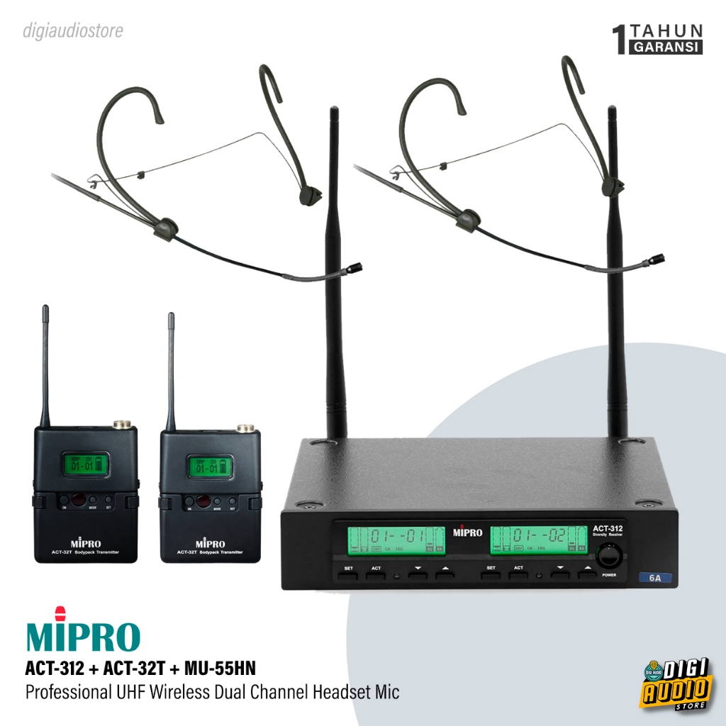 Jual Mic Wireless 2 Headset Microphone Headworn Mic Jepit Kepala & 2 Bodypack Wireless - MIPRO ...