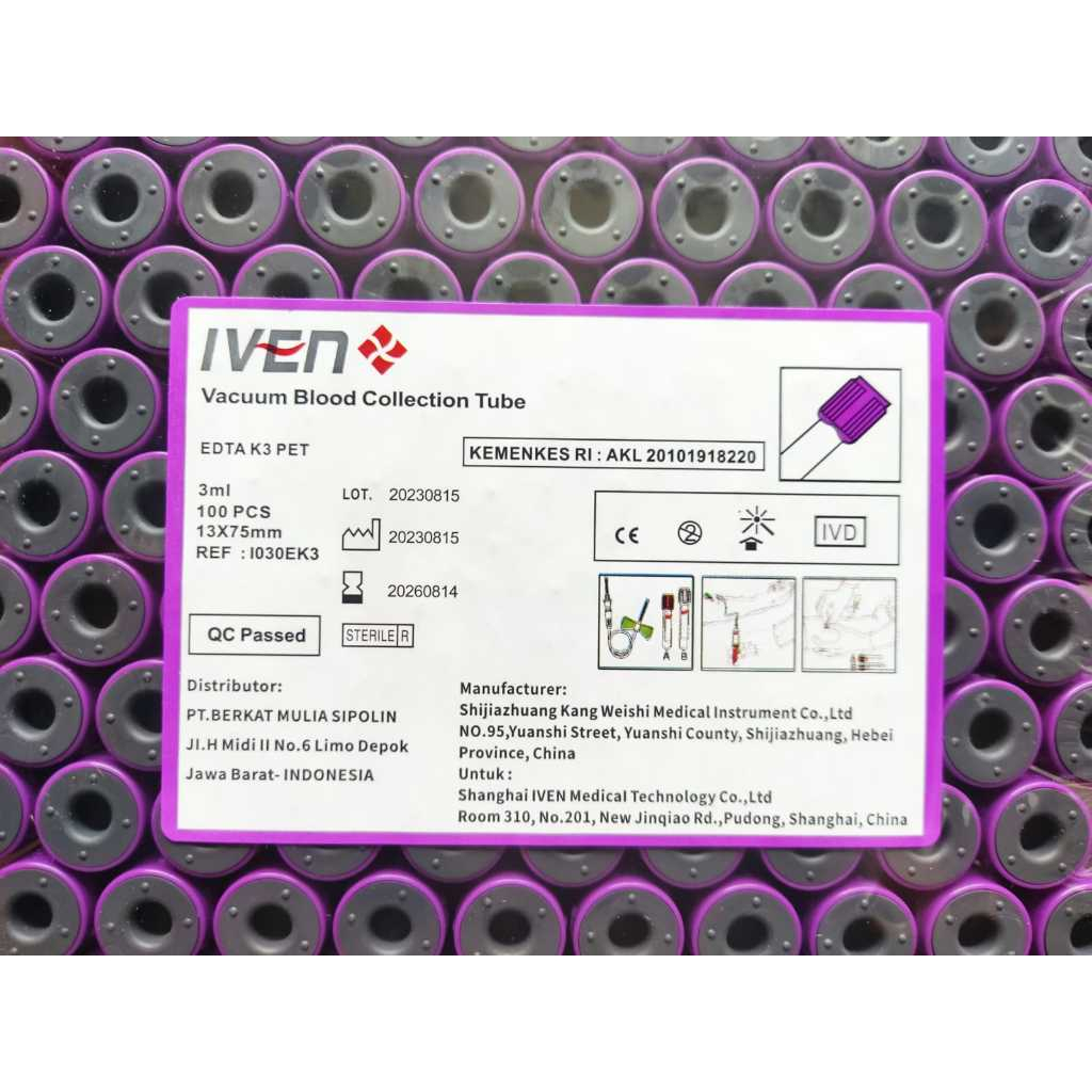 Jual Tabung edta 3ml plastik | Vacuum blood collection tube | Edta K3 ...