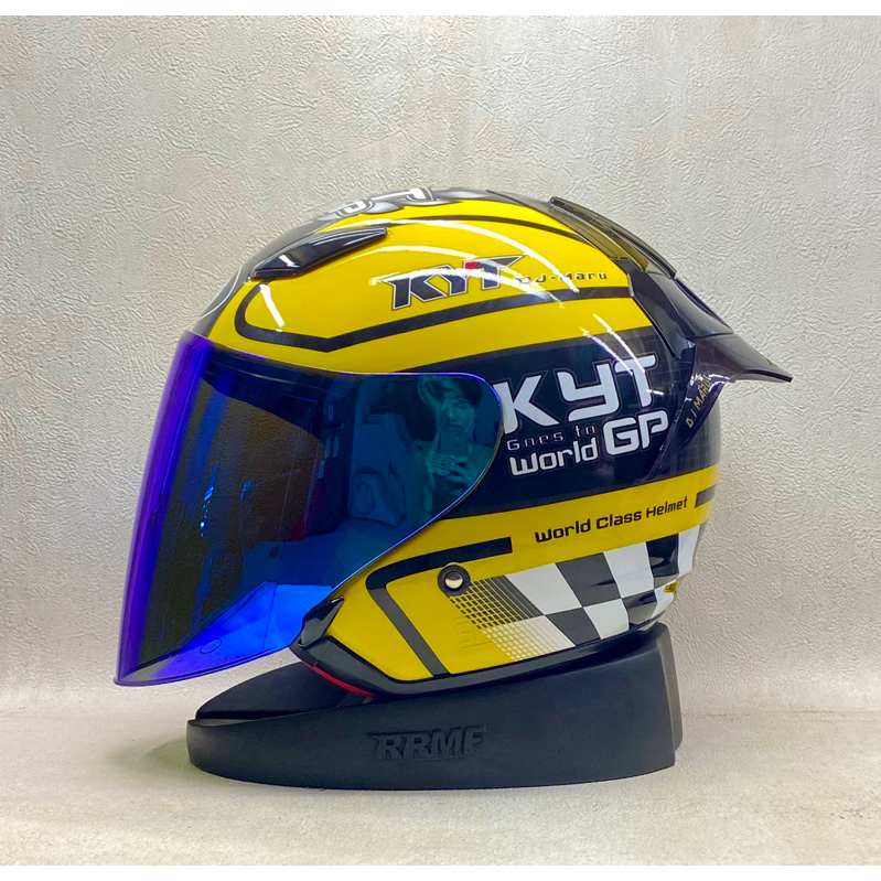 Jual HELM KYT DJ MARU WORD GP YELLOW - PAKET GANTENG VISOR IRIDIUM - SPOILER 2D - KYT HELM DJ ...