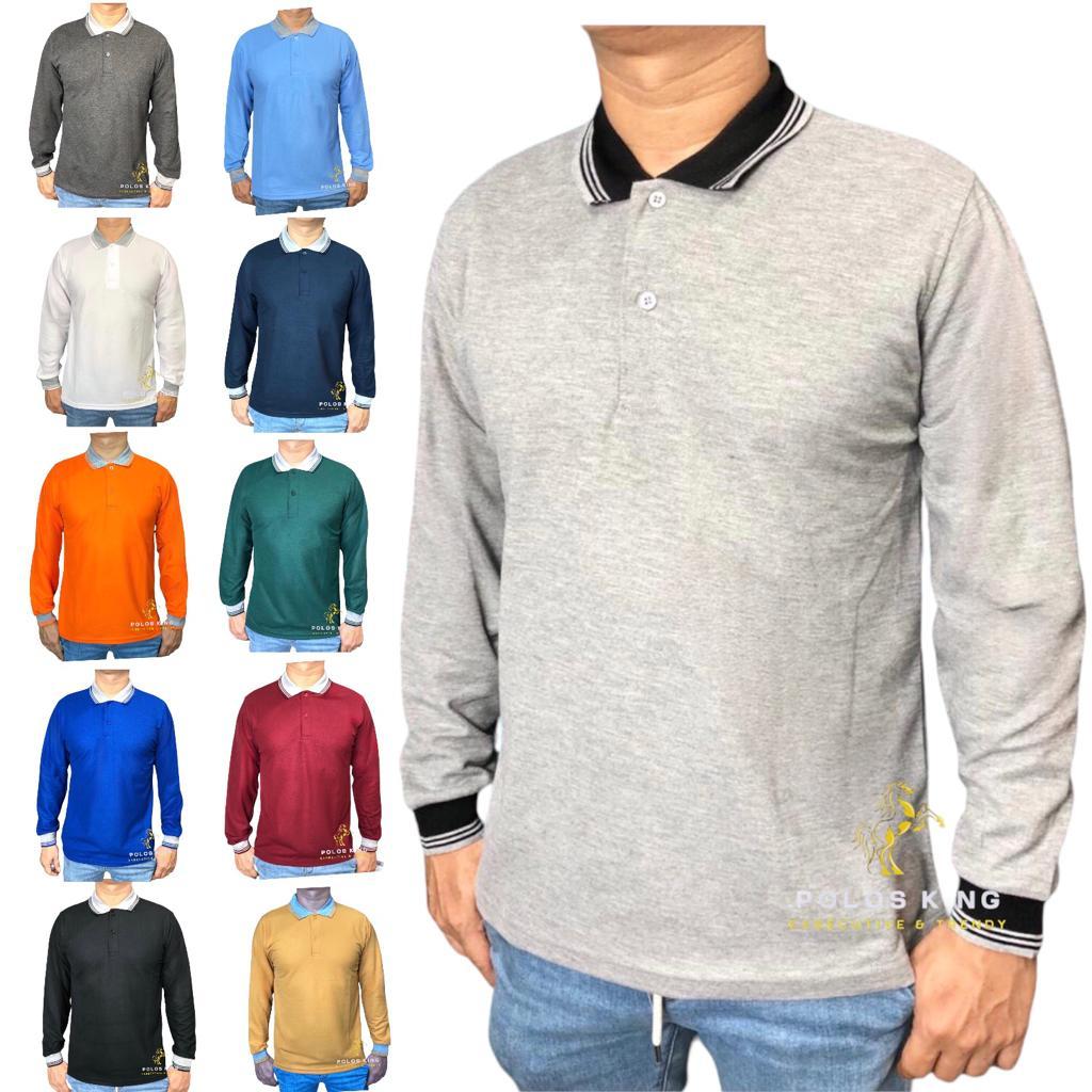 Jual Polos King | Kaos Polo Shirt Polos | Kaos Kerah Pria / Lengan Panjang Kombinasi Abu Misty ...