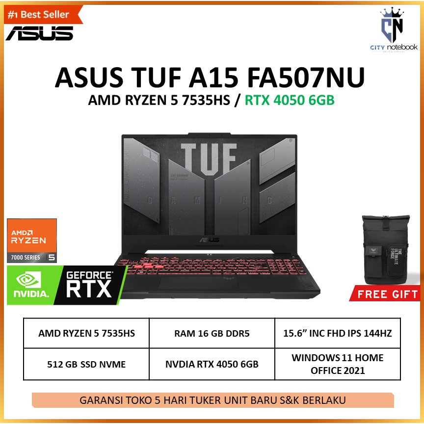 Jual ASUS TUF A15 FA507NU RYZEN 5 7535HS RTX4050 6GB/ 16GB 512GB W11 ...