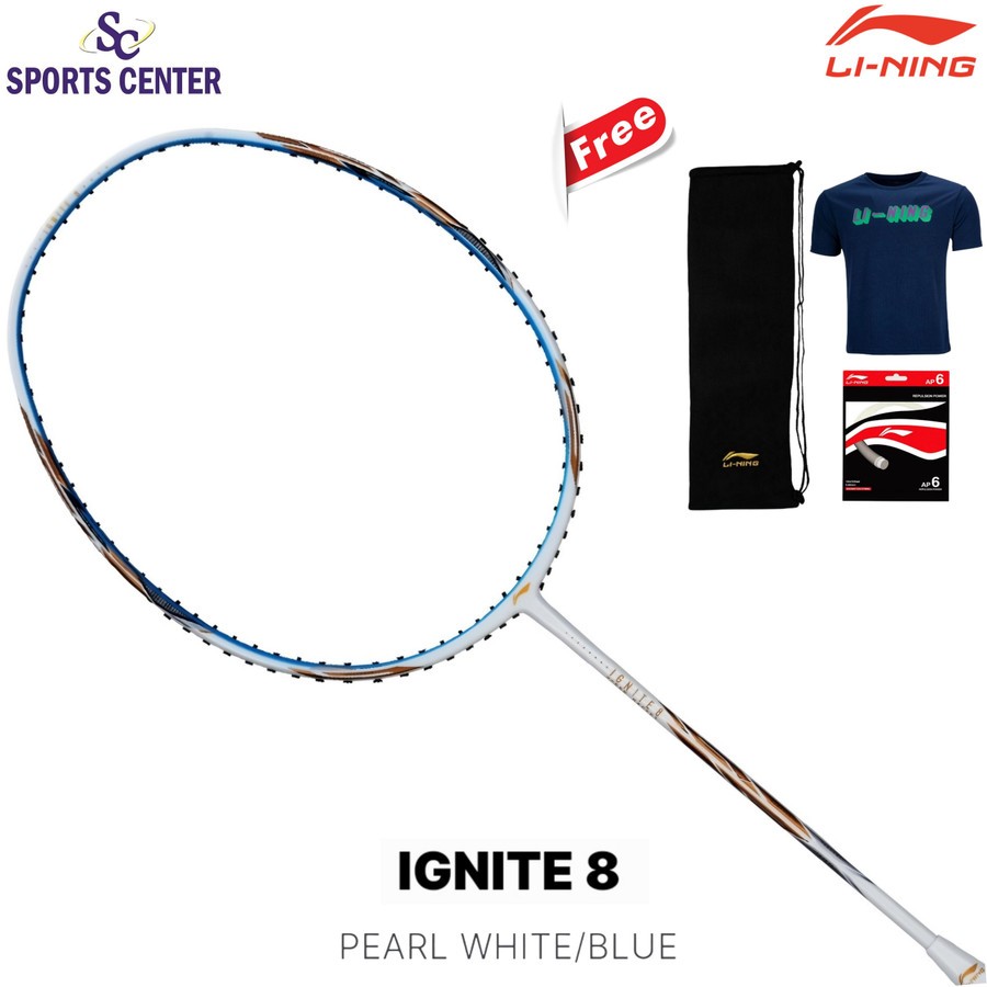 Jual New Full Set Raket Badminton Lining Ignite 8 Pearl White / Blue ...