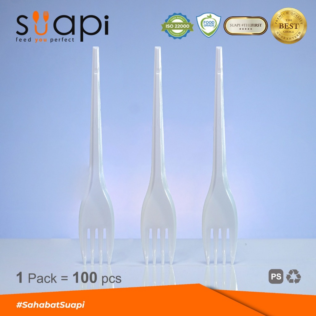 Jual [100pcs] SUAPI PS Garpu Makan Plastik Warna Putih/ Garpu Putih ...