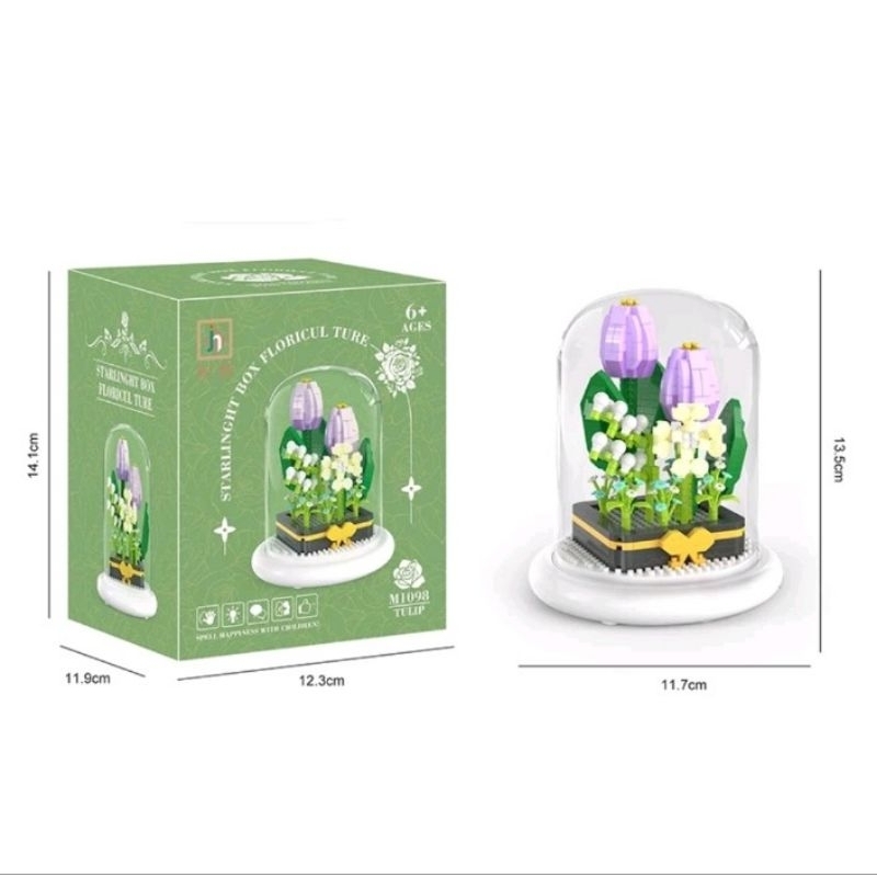 Jual Bricks Blok Bunga Lampu Balok Susun Hadiah Valentine Flower ...