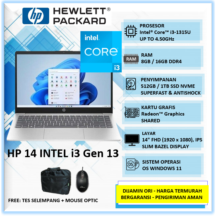 Jual Laptop HP 14 Intel Core i3 Gen 13 16GB SSD 512GB 14" FHD IPS ...