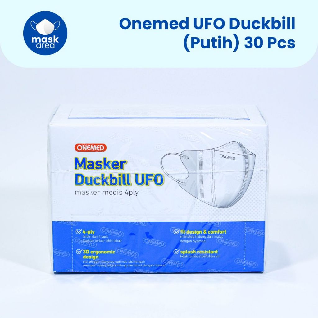 Jual Masker Onemed UFO Duckbill (Cantol) Putih Medis 4 Ply 30 Pcs (Box ...