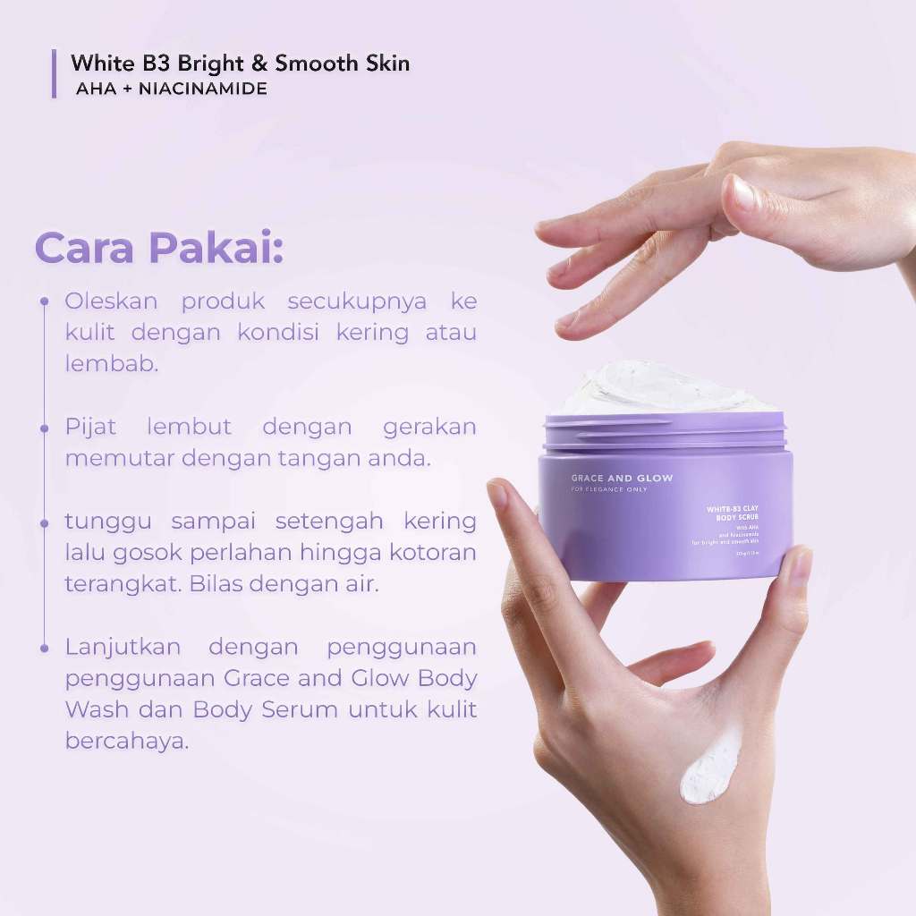 Jual Grace and Glow White-B3 Clay Body Scrub For Bright and Smooth Skin ...