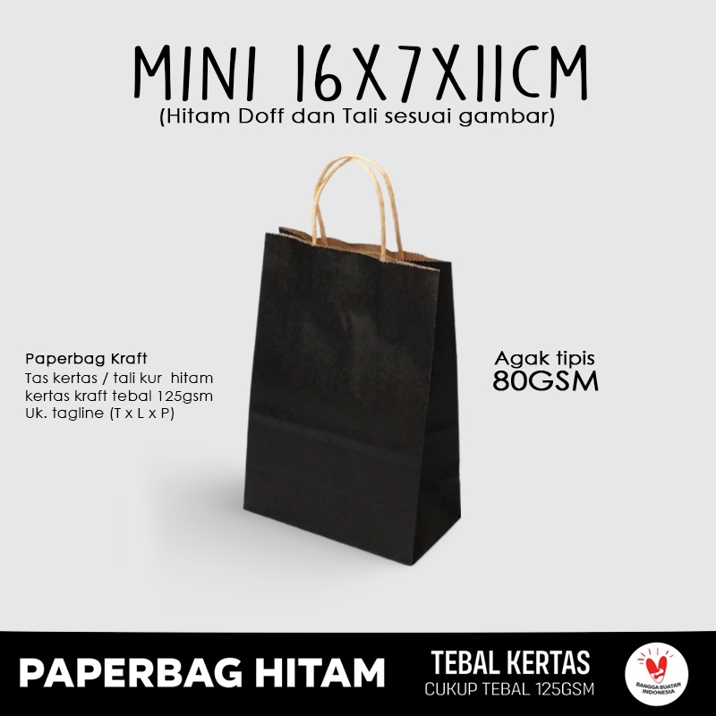 Jual (KERTAS 80GSM) Paper Bag Hitam Kecil 16x7x11 cm / Paper Bag Kado Packing Perfum Souvenir ...