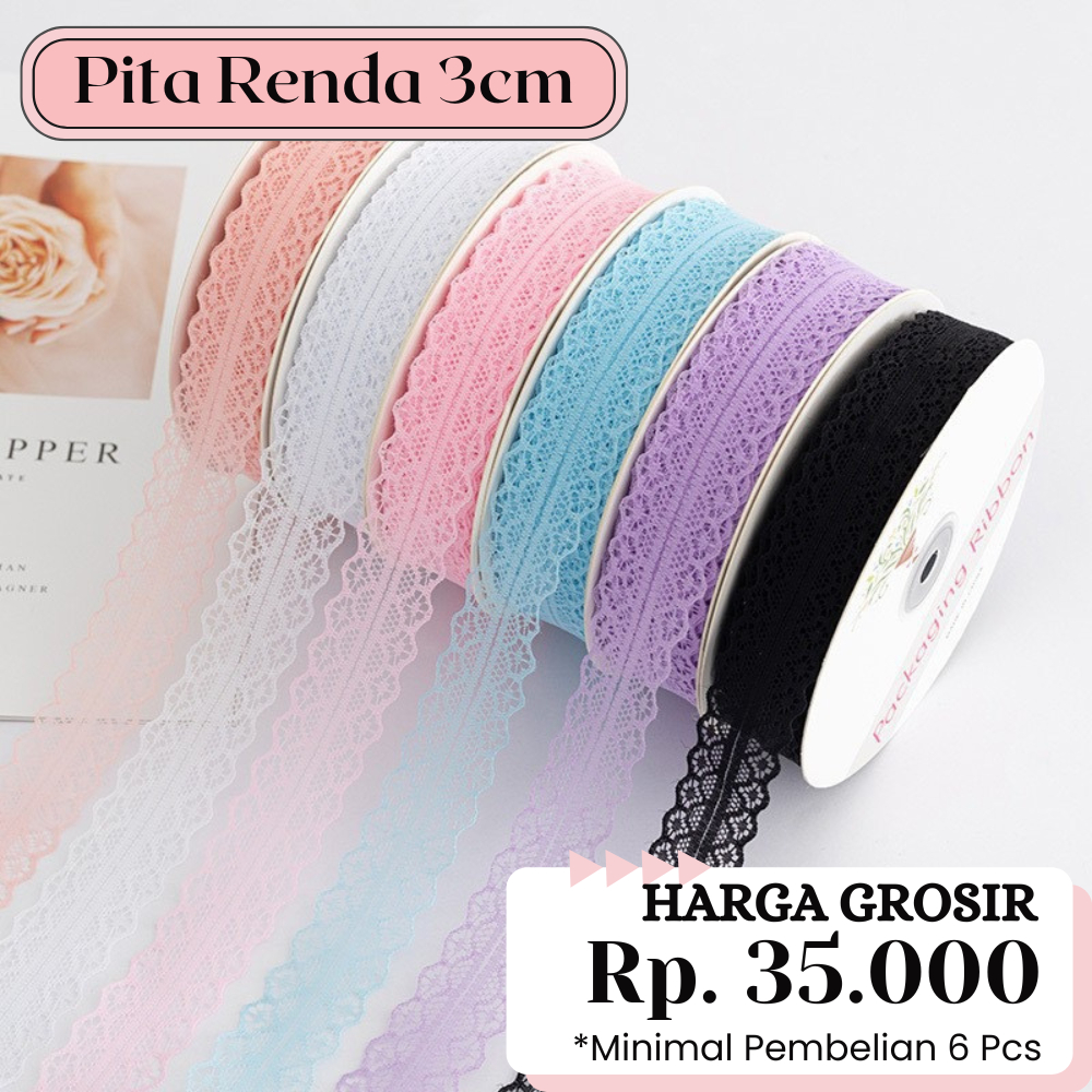 Jual FT - PITA RENDA 3CM - Korean Ribbon - Wedding Ribbon - Pita 3cm ...