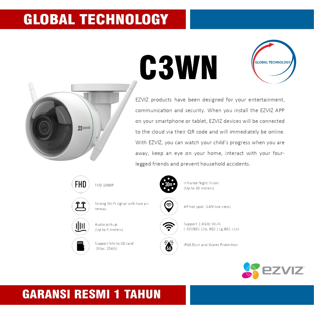 Jual EZVIZ C3WN CAMERA CCTV WIFI 2MP 1080P OUTDOOR HUSKY FULL HD IP ...
