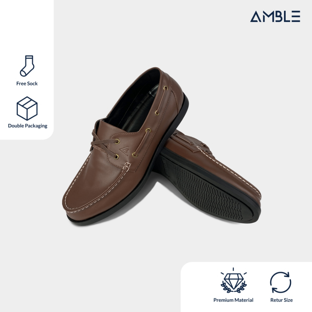 Jual AMBLE - Sepatu Pria - Anvil Vegan Brown - Boat Shoes | Shopee ...