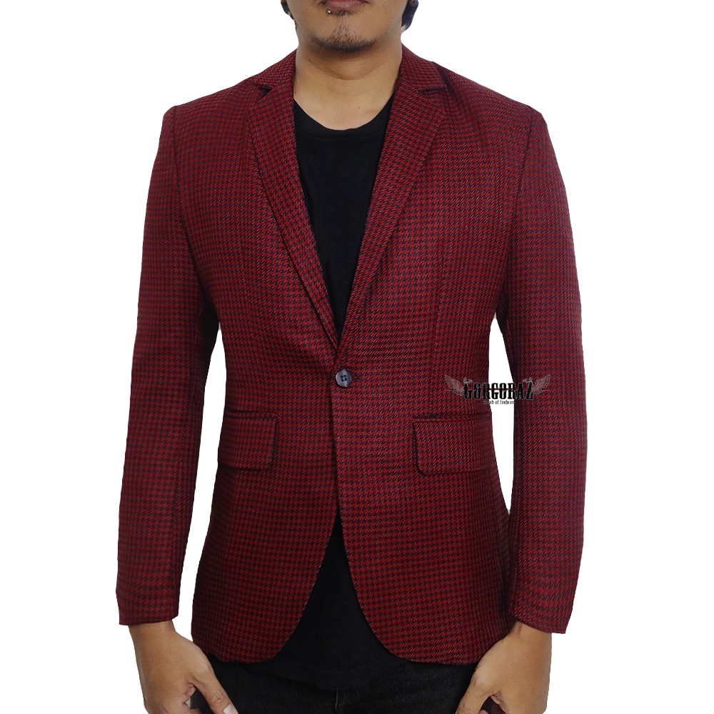 Jual jas pria merah tartan kotak kotak keren slimfit terbaru modern ...
