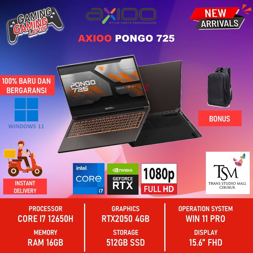 Jual Axioo Pongo 725 Gaming Core i7 12650H RTX2050 4GB/ 16GB 512SSD ...