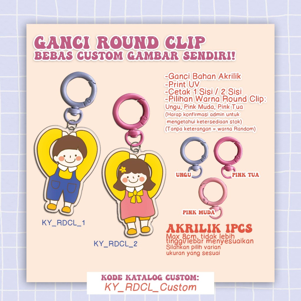 Jual GANTUNGAN KUNCI AKRILIK GANCI ACRYLIC KEYCHAIN CUSTOM - Round Clip ...