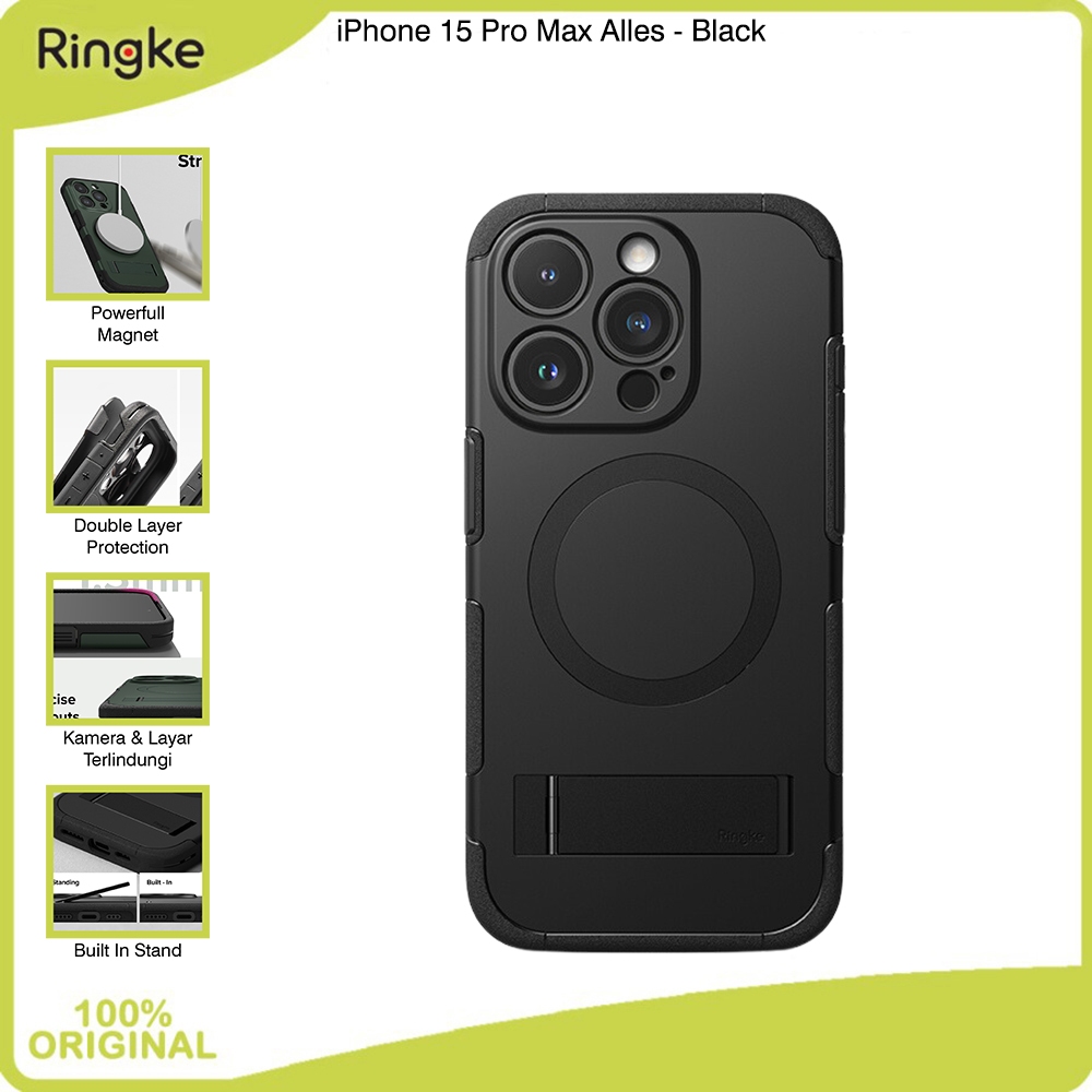 Jual Ringke iPhone 15 Pro Max Alles Black Anti Crack Slim Armor ...