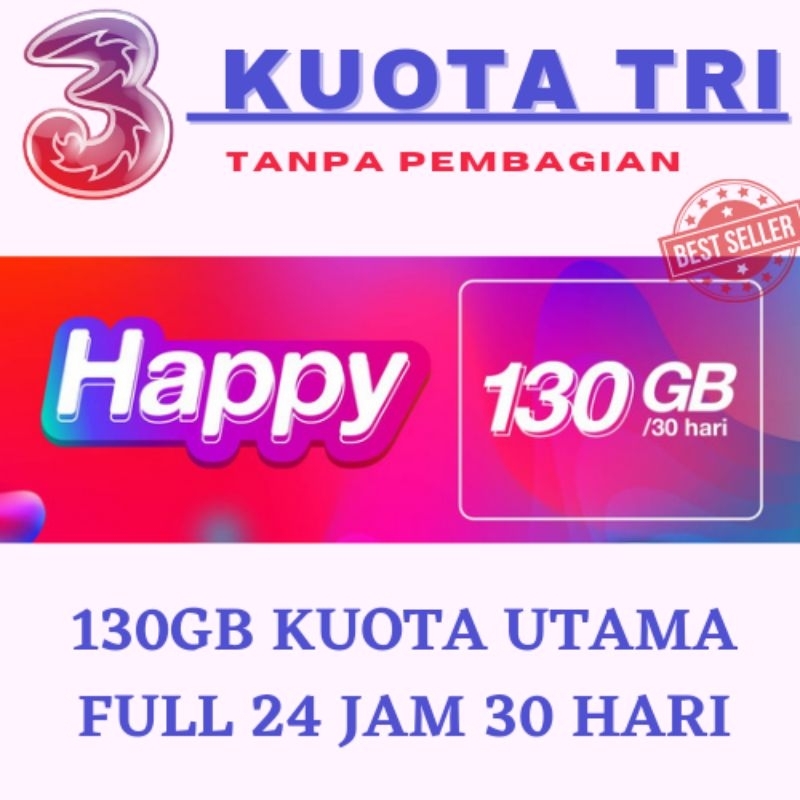 Jual KUOTA TRI HAPPY 135GB 85GB 70GB 30GB FULL TANPA PEMBAGIAN | Shopee ...