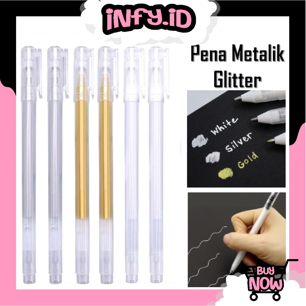 Jual INFY - Pena Glitter Metalik 0.9mm Pulpen Gold Colour Gel Pen Tinta ...