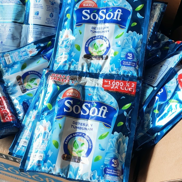 Jual SoSoft Detergent Tumbuhan 80mL [1 renteng] | Shopee Indonesia