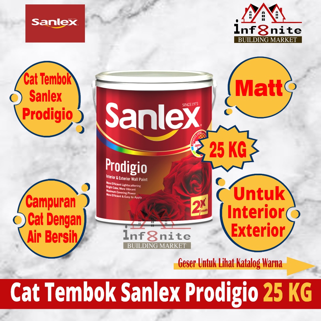 Jual Cat Tembok Sanlex Prodigio Interior Exterior 6000 White 25 KG ...
