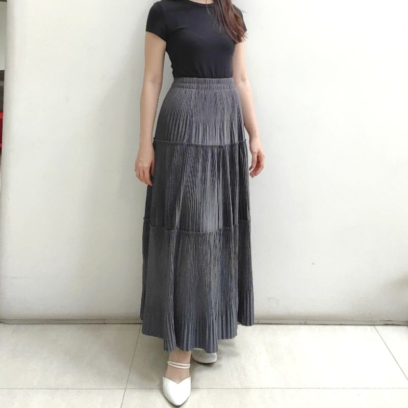Jual Rok Plisket Suede Panjang / Rok Ruffle Susun 3 Tingkat / Rok ...