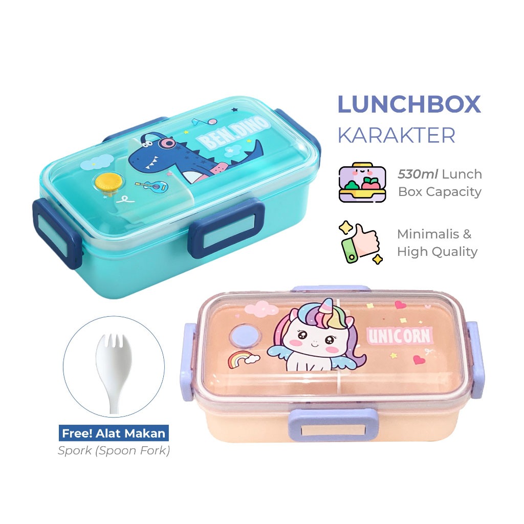 Jual Lunch Box Anak TK SD PAUD Kotak Bekal Bento Box Sekat Lucu Unicorn Astronot Dino Dinosaurus ...