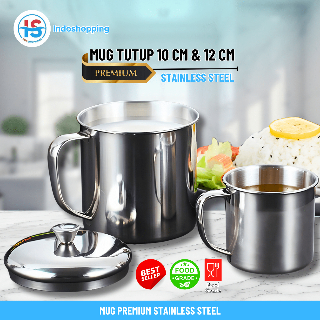 Jual IS - MUG STAINLESS TUTUP 10CM DAN 12CM - CANGKIR STAINLES TUTUP ...