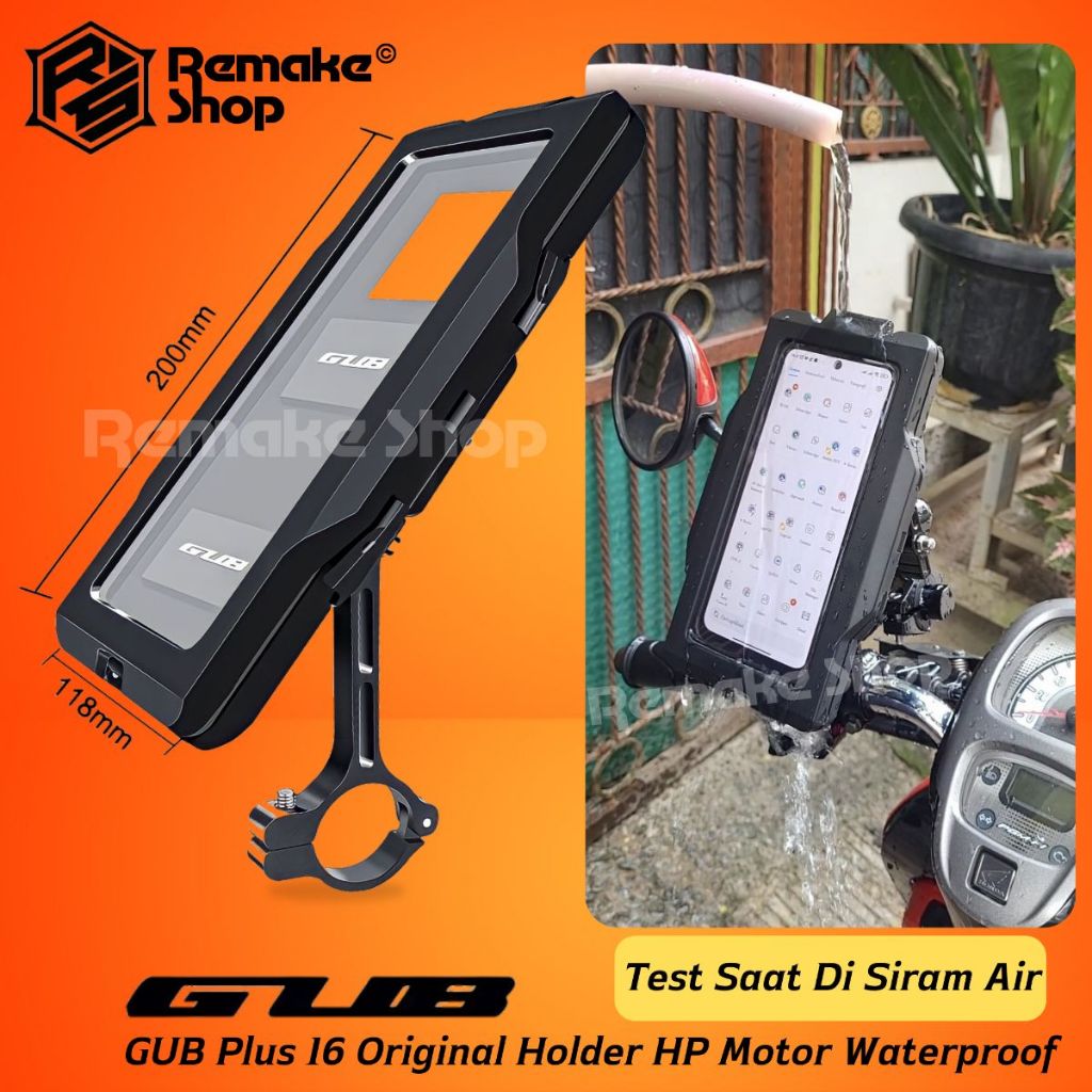 Jual GUB Plus 16 Original Alumunium Alloy Holder HP Motor Waterproof Full Besi Anti Tahan Air ...
