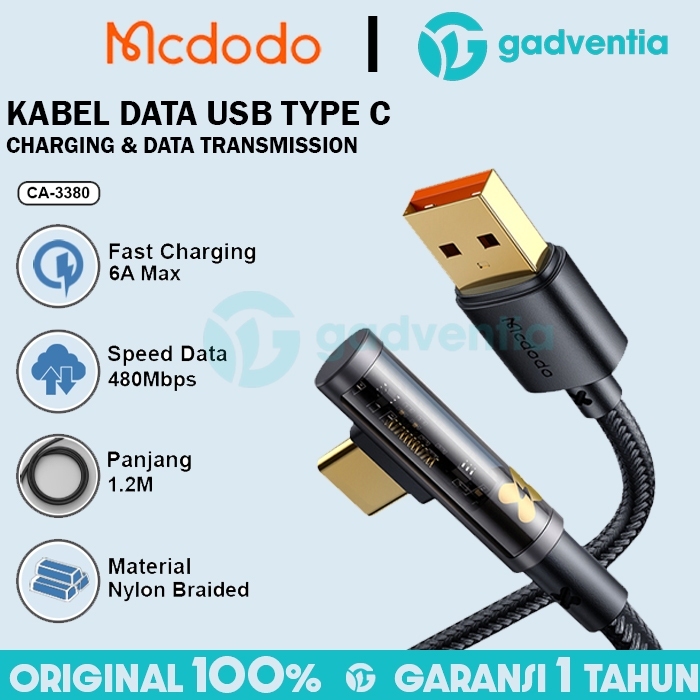Jual Mcdodo Ca-3380 Kabel Data 90° USB To Type C Gaming Fast Charging ...