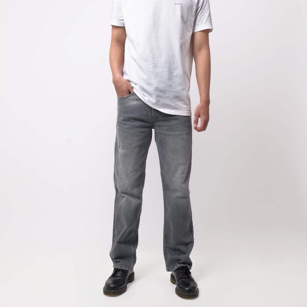 Jual Rockmaker Celana Denim Regular Loose Fit Light Grey | Shopee Indonesia