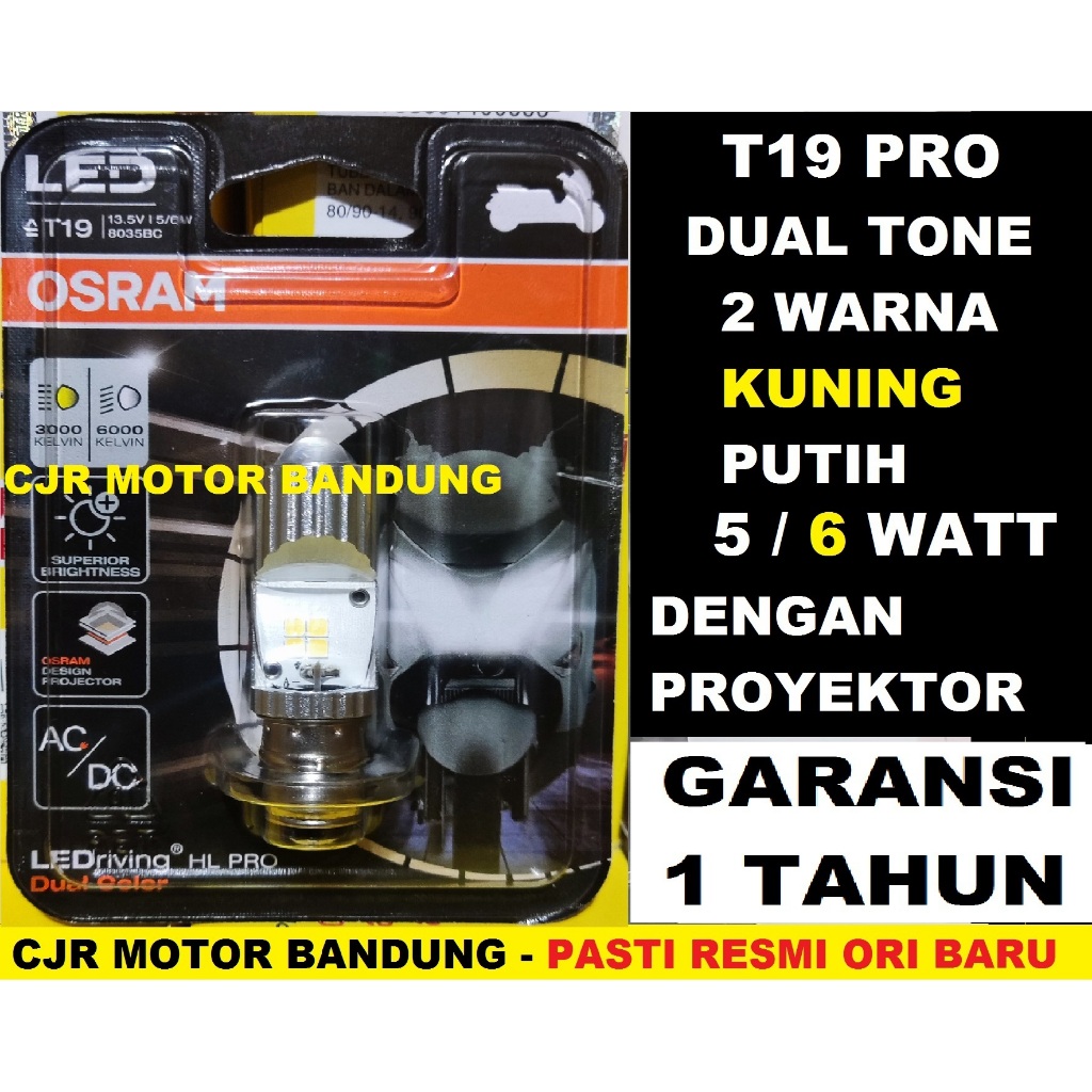 Jual OSRAM T19 PRO LED 2 WARNA KUNING PUTIH LAMPU DEPAN LED MOTOR 12V H6 M5 | Shopee Indonesia