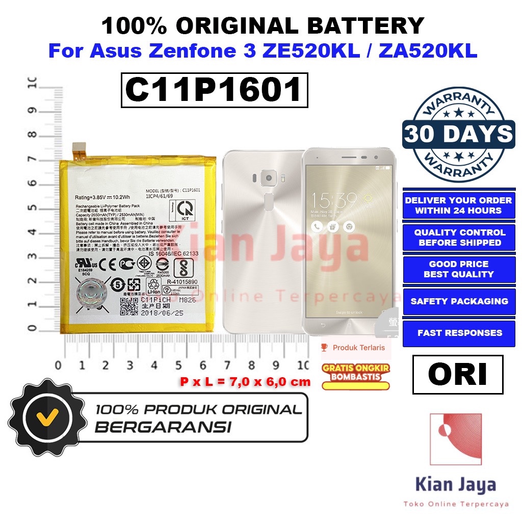 Jual [Garansi 100% Ori] Baterai C11P1601 Untuk Handphone Asus Zenfone 3 ...