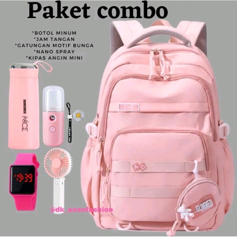 Jual Tas Sekolah Perempuan Paket Combo Tas Polos Lengkap Banyak Bonusnya Ransel sekolah Anak ...