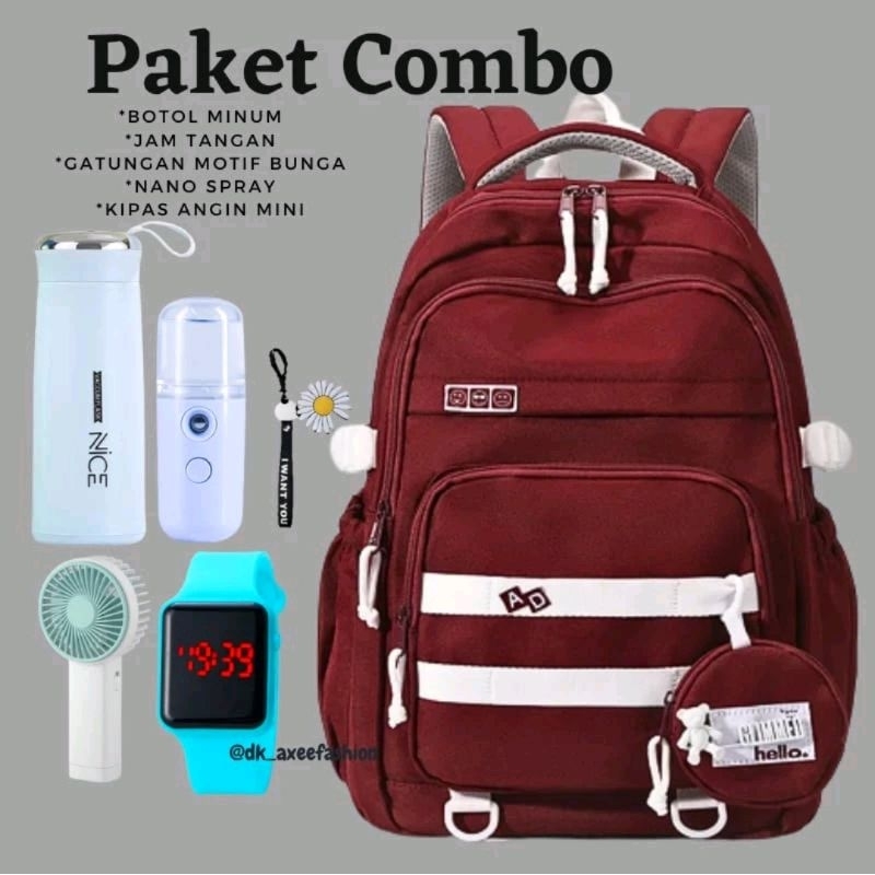 Jual Tas Sekolah Perempuan Paket Combo Tas Polos Lengkap Banyak Bonusnya Ransel sekolah Anak ...