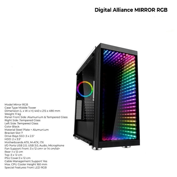 Jual Casing PC Gaming Digital Alliance ATX M-ATX ITX Case Mirror RGB ...