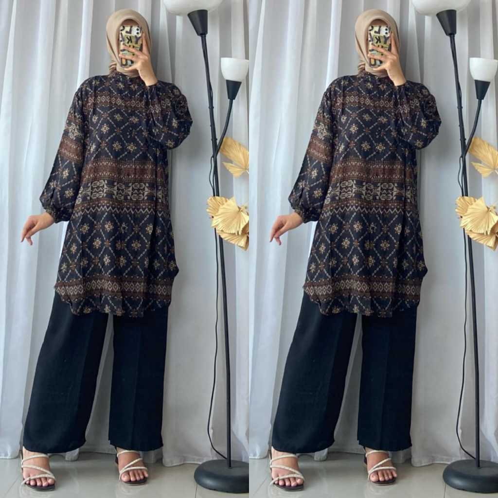 Jual One Set Long Tunik Rayon X Kringkel || Setelan Long Tunik Rayon ...