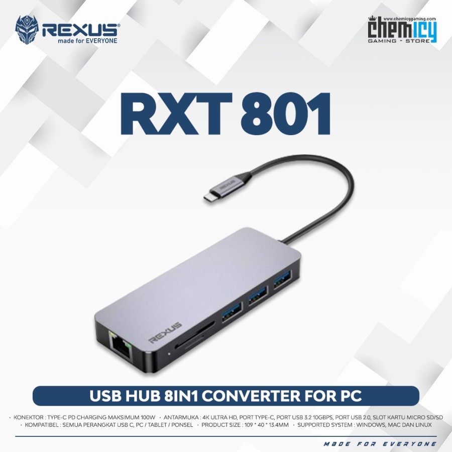 Jual Rexus RXT-801 USB Hub 8in1 Converter for PC / Laptop / Mobile Phone | Shopee Indonesia