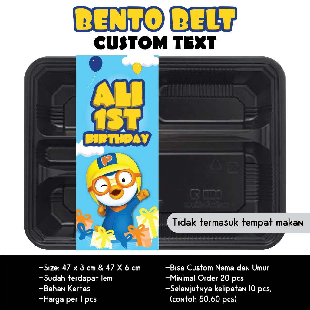 Jual BENTO BELT CUSTOM PORORO UCAPAN KOTAK MAKAN KERTAS UCAPAN ULTAH ULANG TAHUN PAPER BELT ...
