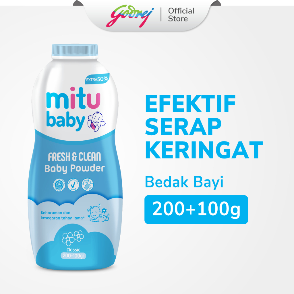 Jual Mitu Baby Powder Fresh & Clean Blue Classic 200 + 100 gr - Bedak ...