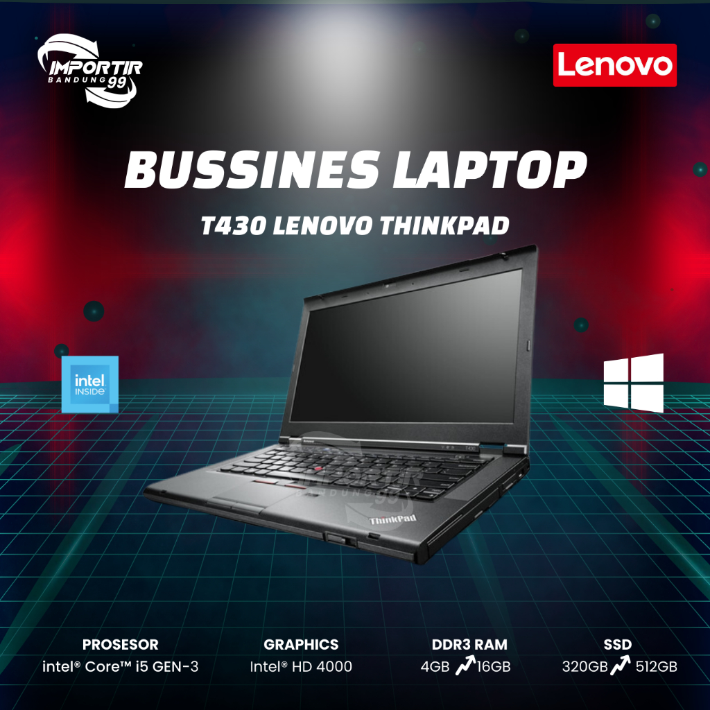 Jual Laptop Lenovo Thinkpad T430 Core I5 Gen 3 Ram 8gb Ssd 256gb Murah